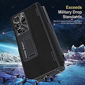 Fingic for Samsung Galaxy Z Fold 5 Case [with S Pen & Built in Screen Protector & S Pen Holder ] Kickstand Hinge Protection Military Grade Drop Tested 360° Full Body Protective Phone Case,7.6"(Black)