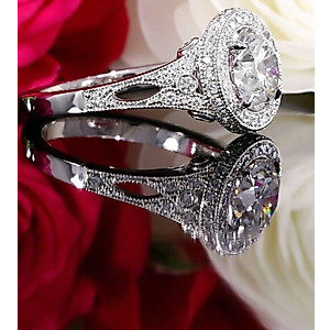 BeBold 2.5ct Round Cut Simulated Diamond CZ Halo Milgrain Engagement Ring for Women White Gold Plated Stylish