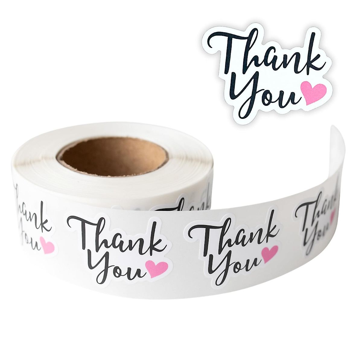 Thank You Stickers - Roll of 500 Labels with Pink Hearts - Cute Mailing Envelope Seals -Small Business Shipping Supplies - Packaging Orders with Poly Mailers and Boxes