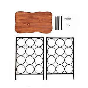 WELLAND 12 Bottle Wine Rack with Solid Wood Table Top, Metal & Pine Free Standing Wine Storage Rack