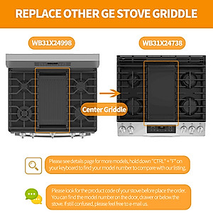 Upgraded WB31X24738 Griddle Replacement for GE Stove Parts Griddle Plate, WB31X24998 Cast Iron Center Griddle for GE Gas Range Parts Stove Top Burner Griddle GE Cooktop Parts Griddle Pan