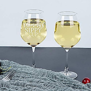 Mother’s Day Gift - Mommy’s Sippy Cup Wine Glass 15Oz, Funny Mom Wine Glass Gift for Wife Mom New Mom First Mom, Perfect Birthday Christmas Gag Gift from Husband Son Daughter Kids