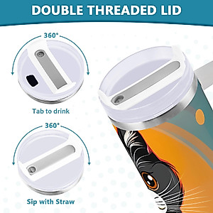 Cat Cartoon Tumbler with Handle and Straw 30-40 Lid Cup Holder Compatible for Travel Insulated Stainless Steel Cup Food Grade PP Gifts for Him Her BPA-free