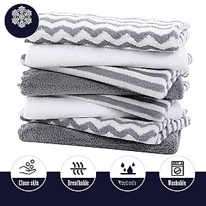 16 Pack Super Soft Baby Burp Cloths, Baby Washcloths, Ultra Absorbent Large Newborn Burping Cloth for Boy and Girl, Milk Spit Up Rags, Unisex for Baby Sensitive Skin, Grey and White, 16 x 12 Inch