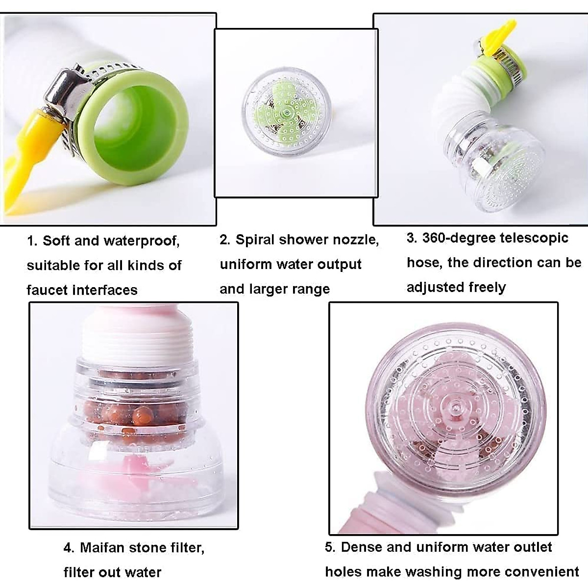 4every 360°Rotating Faucet Nozzle Water Filter 3PCS Filter Sprayer Faucet Water Saving Device Pressurized Shower Faucet Accessories Household Kitchen Faucet Filter Silicone Mouth Long Service Life