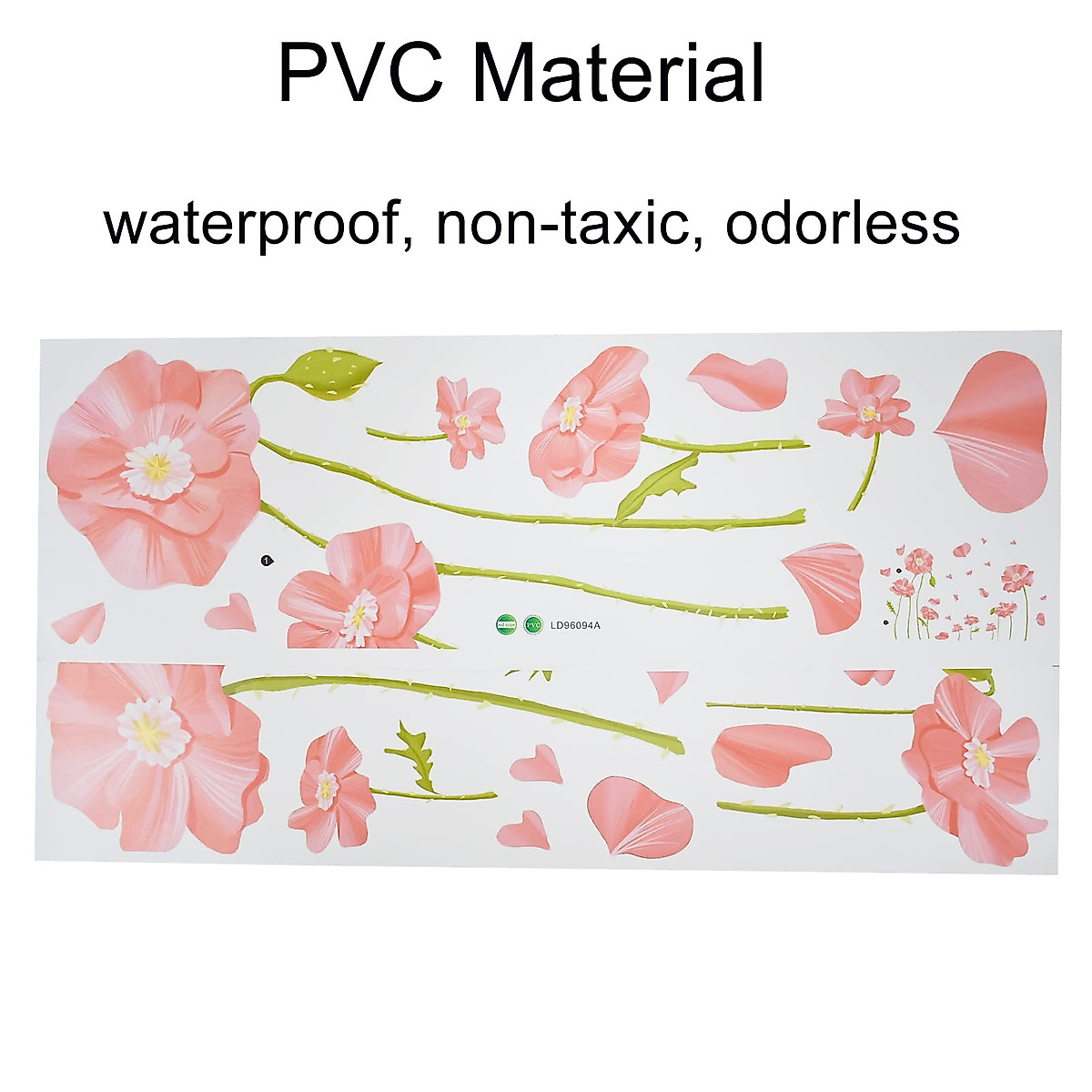 Pinenjoy Pink Flower Wall Decals Fresh Garden Floral Wall Sticker 47x29inch Removable Self-Adhesive Vinyl Wall Murals for Girls Bedroom Living Room TV Background Nursery Wall Art Decors