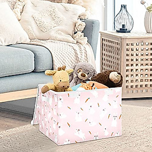 innewgogo Easter Bunnies Storage Bins with Lids for Organizing Cube Cubby with Handles Oxford Cloth Storage Cube Box for Car