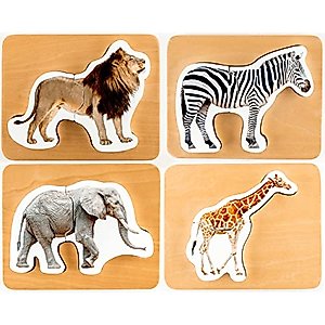 Wooden Montessori Animal Puzzles for Toddlers 1-3 | Realistic Chunky Safari Animal Shape Puzzle | Educational Learning Toy