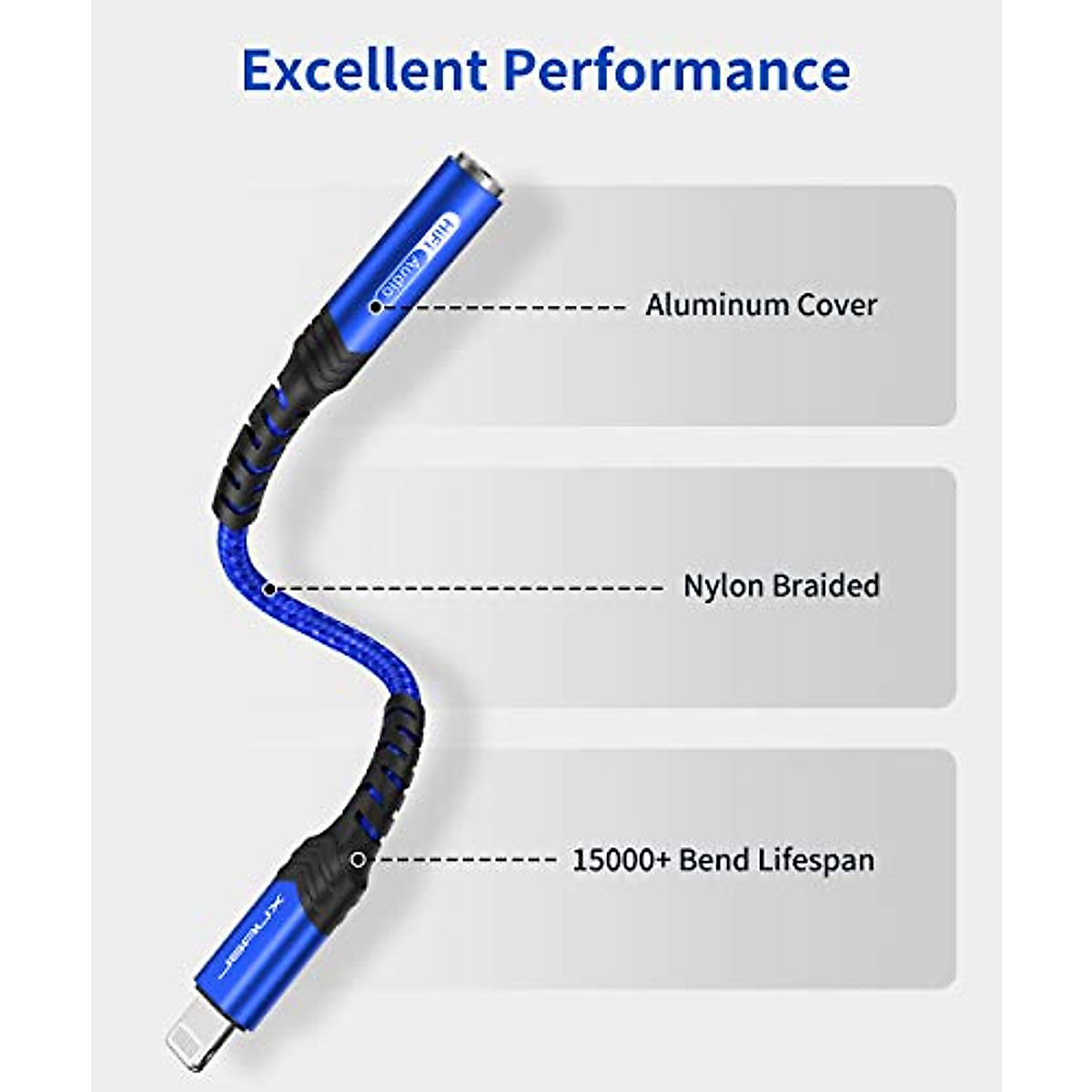 JSAUX Lightning to 3.5mm Adapter, iPhone Headphone Adapter [Apple MFi Certified] iPhone Aux Adapter Compatible with iPhone 14/14 Pro Max/13/13 Pro Max/12/12 Pro Max/11/11 Pro Max/SE/X/XR/XS/8-Blue