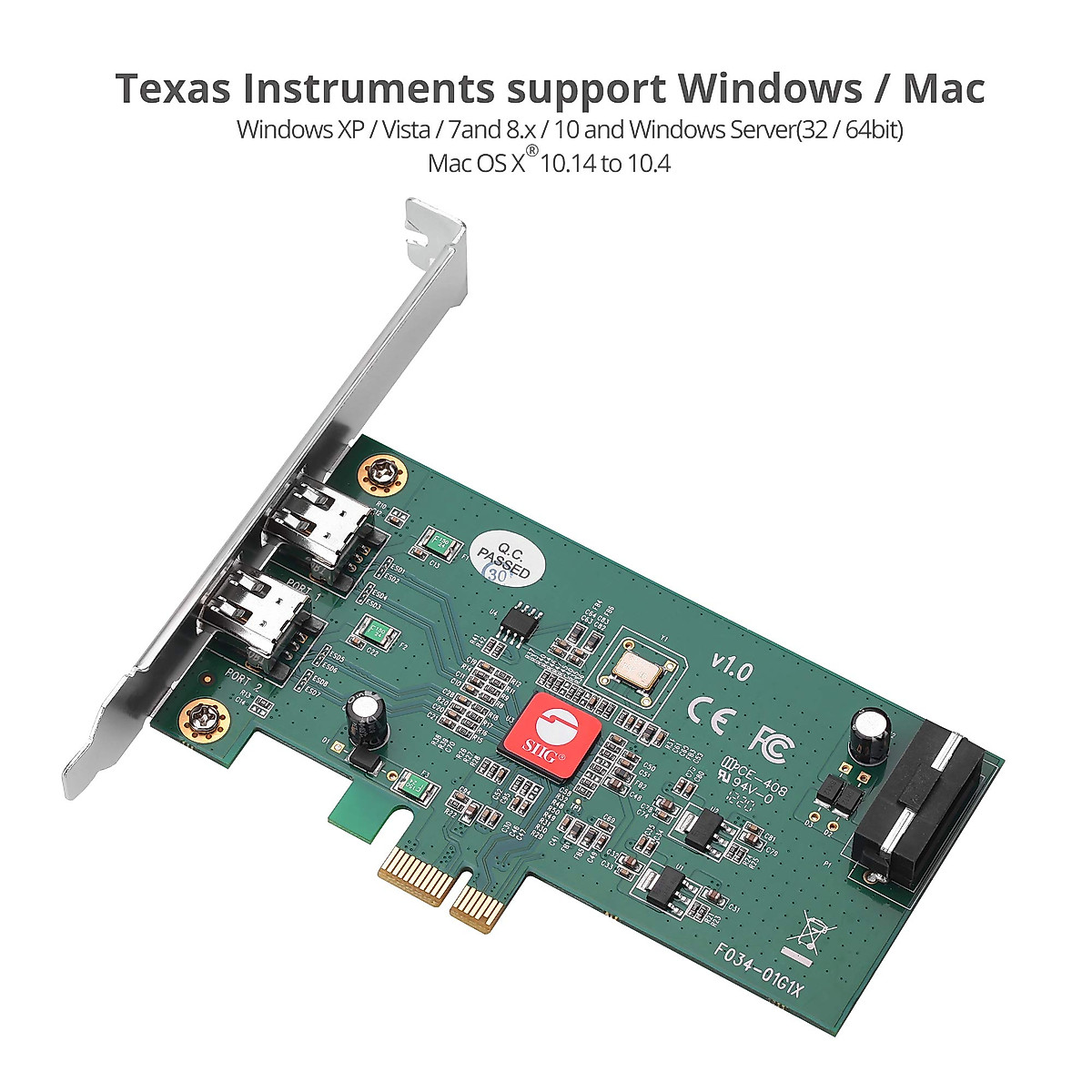 SIIG Dual Profile 2-Port FireWire 400 PCIe Card, PCIe 1.1 x1 to Dual 6-pin 1394a Port, 400Mbps, TI XIO2213BZAY Chipset, for Windows & Mac, Dual-Profile Brackets (NN-E20211-S1)