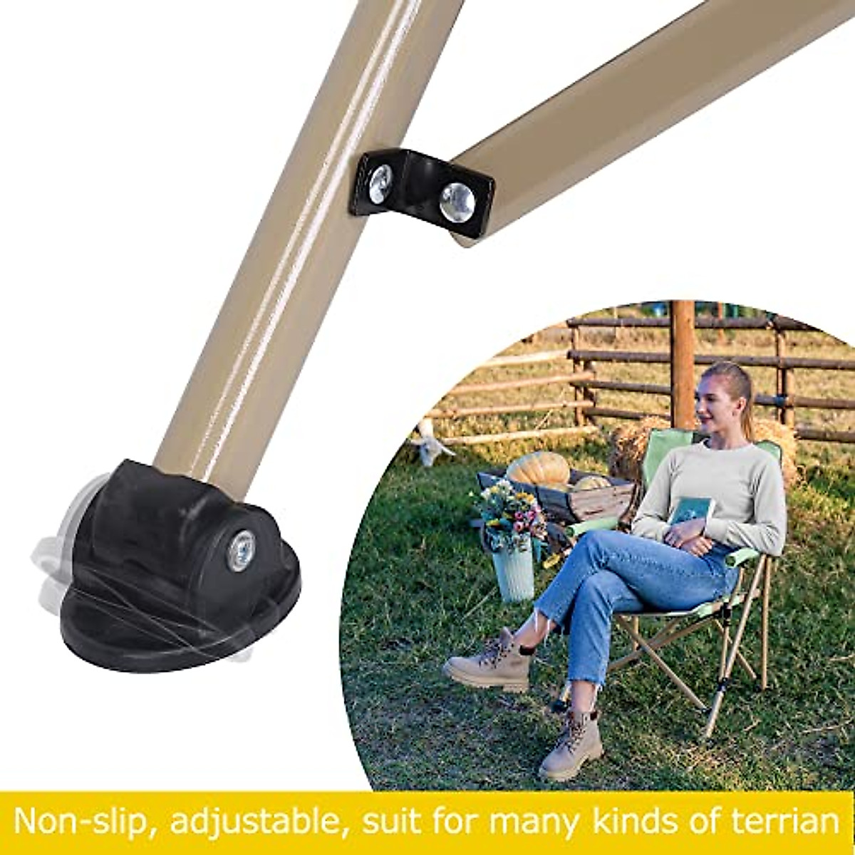 XGEAR Camping Chair with Padded Hard Armrest, Sturdy Folding Camp Chair with Cup Holder, Storage Pockets Carry Bag Included, Support to 400 lbs (1-Green)