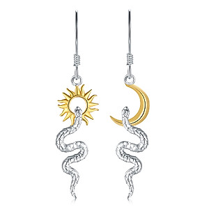 Sun Moon Snake Earrings Dangle for Women 925 Sterling Silver Sun Moon Snake Jewelry Gothic Huggie Hoop Animal Earring Punk Gifts Snake Drop Earrings