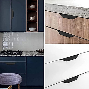 MOROBOR 8Pcs Mount Finger Edge Pull Handle 150mm Black Finger Pulls Aluminum Concealed Handle Furniture Drawer Handles for Home Kitchen Door Drawer Cabinet with Screws