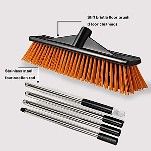 Outdoor Push Broom Heavy Duty Scrub Brush with Long Handle Commercial Broom Stiff Bristles Brush for Cleaning Porch, Sidewalk, Steps, Driveway