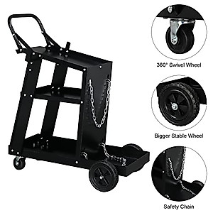 3 Tiers Rolling Welding Cart with Wheels,Rolling Welder Plasma Cutter,Heavy Duty Welding Carts with Wheels and Tank Storage for TIG MIG ARC, Black
