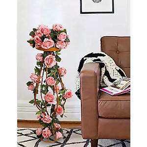 FENGRUIL Artificial Flower Vines,4 Pcs Fake Flowers Garlands Hanging Large Rose Vine Ivy Silk Hanging Flower for Home Garden Outdoor Ceremony Wedding Arch Floral Decor (Pink)