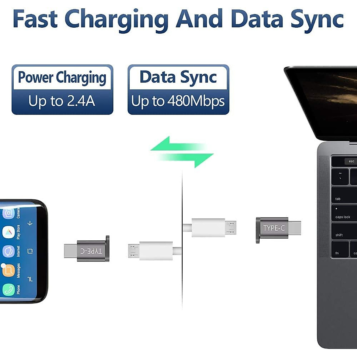 JSAUX Micro USB (Female) to USB C Adapter 4-Pack, Aluminum USB Type C Adapter with Keychain Fast Charging Compatible with Samsung Galaxy S10 S9 S8 Plus Note 9 8, LG V30 G5 G6, Moto Z Z2, more (Grey)