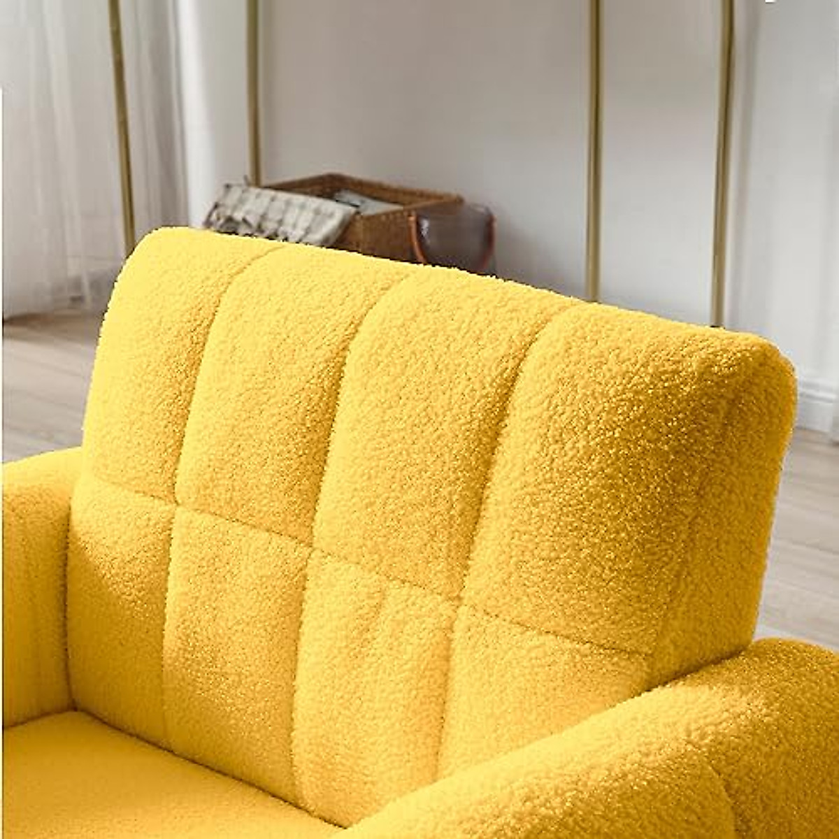 Penifun Teddy Accent Modern Side Gold Legs & Waist Pillow, Single Sofa Couch Armchair Reading Chairs for Living Waiting Room Bedroom Yellow