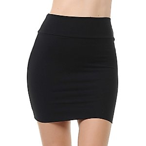 Trendy Street Basic Double-Layer Cotton Simple Stretchy Tube Pencil Mini Skirt (Medium, Black)