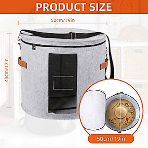 Ohiyoo Large Hat Boxes for Wide Brim, Large Hat Storage Box 19" D x 17" H, Hat Boxes for Women Storage Large Round Men Hat Box, Foldable Felt Stuffed Animal Toy Storage Bin with Lid (Light Gray)