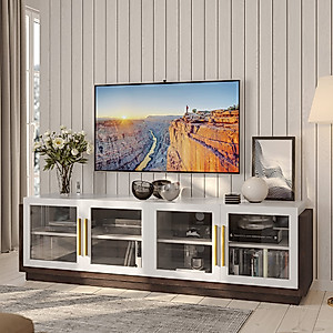 BELLEZE 70" TV Stand for TVs up to 75", Modern TV Cabinet & Entertainment Center with Shelves, Wood Storage Cabinet for Living Room or Bedroom - Brixston (White)