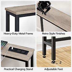 HOOBRO 47.2" Skinny Console Table with Power Outlets, 5.9" Behind Couch Table with Charging Station, Narrow Sofa Table, Long and Thin Table for Entryway, Living Room, Greige BG15XG01G1