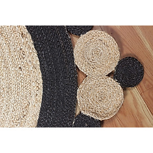 CASAVANI Collection Circle Area Rug - 10 Ft' Round Black Natural Jute Mat Geometric Kilim Rug Indoor Outdoor Use Mat Flatweave Rugs for Bedroom Bedside Round Dining Table Mat Hall & Kitchen