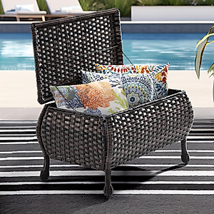 Gardenbee Outdoor Storage Table Patio Coffee Table All Weather Wicker Side Table with Storage Room Rattan Furniture for Toys and Garden Tools