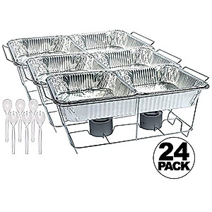 Nicole Fantini 24 Piece Party Serving Kit Includes Chafing Kits and Serving Utensils For All Types Of Parties And Events | Disposable Party Set With A Free Handy Lighter