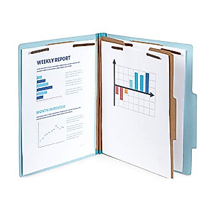 10 Blue Classification Folders - 1 Divider - 2 Inch Tyvek Expansions - Durable 2 Prongs Designed to Organize Standard Medical Files, Law Client Files, Office Reports - Letter Size, Blue, 10 Pack