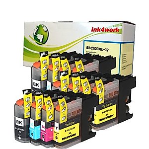 ink4work Set of 12 Pack LC-103 LC103 High Yield Compatible Ink Set & ink4work Wristband for Brother MFC-J285DW, MFC-J4310DW, MFC-J4410DW, MFC-J450DW, MFC-J4510DW, MFC-J4610DW, MFC-J470DW, MFC-J4710DW, MFC-J475DW, MFC-J870DW, MFC-J875DW