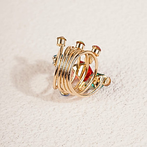 Jumwrit Gold Knuckle Ring Spiral Wrap Twist Ring Colorful Rhinestone Ring Open Finger Ring with Square Trendy Ring for Women Girls