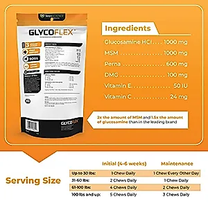 VETRISCIENCE Glycoflex 3 Clinically Proven Hip And Joint Supplement With Glucosamine For Dogs, 120 Chews - Vet Recommended Mobility Support Supplement With DMG, MSM, And Perna