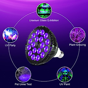 KINGBO Black Light Bulb, 36W LED Blacklight Bulbs E26 PAR38 Glow in The Dark, 395nm LEDs for Blacklight Party, Fluorescent Art, DJ Dance Party, Holiday Decorations, Acrylic Pouring Light