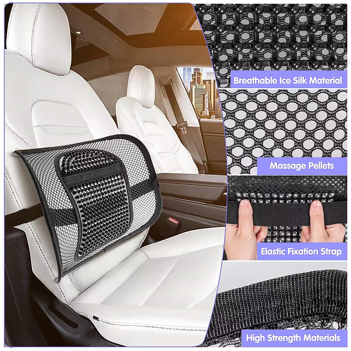 Car seat Lumbar Support Mesh Lumbar Support Seat Back Lumbar Support Lumbar Support Breathable Back Support Pads for Car Home and Office Chairs (Black 2-Pack)