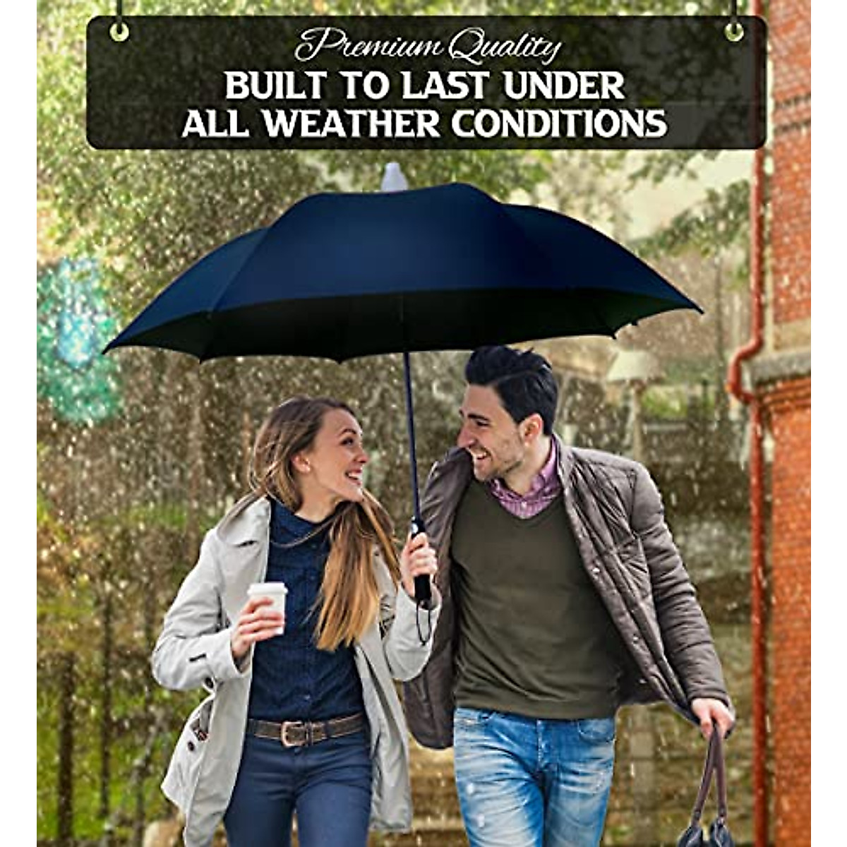 Innovate Golf Umbrella – Telescopic Cover Attachment – Fibreglass Frame – Automatic Open Button – Windproof – UV Protection with Blackout Shade – Large Canopy – Non-Drip – Quick Drying (Oxford Blue)