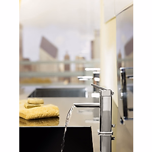 Moen 90 Degree Chrome One-Handle Modern Bathroom Faucet with Drain Assembly, S6700