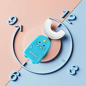 FLINEVE Manual Toothbrush with U-Shaped Bristles Food Grade Silicone Toothbrush Head for Kids 2-7 Years (Blue)