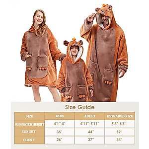 BRAFFWNE Oversized Wearable Blanket Hoodie, Long Sherpa Fleece Hooded Blanket for Adult Women Men and Children (Capybara, Adult)