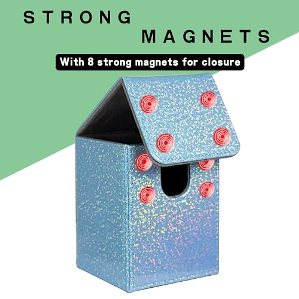 Dmoicols Sparkly Card Deck Box Holds 100+ Single Sleeved Cards,Leather Card Storage Case,MTG Commander Deck Box with 2 Dividers fit TCG CCG Magic Cards Vertical (Sparkly Light Blue Point)