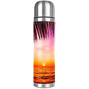 Beautiful Palm Sunset Stainless Steel Water Bottle, Leak-Proof Travel Thermos Mug, Double Walled Vacuum Insulated Flask 17 OZ