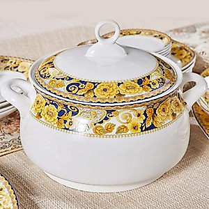 GagalU Dinnerware Set,46 Pieces Vintage Flower Pattern Plates Bowls Combination Ceramics Dinnerware Set Bone China Tableware Set