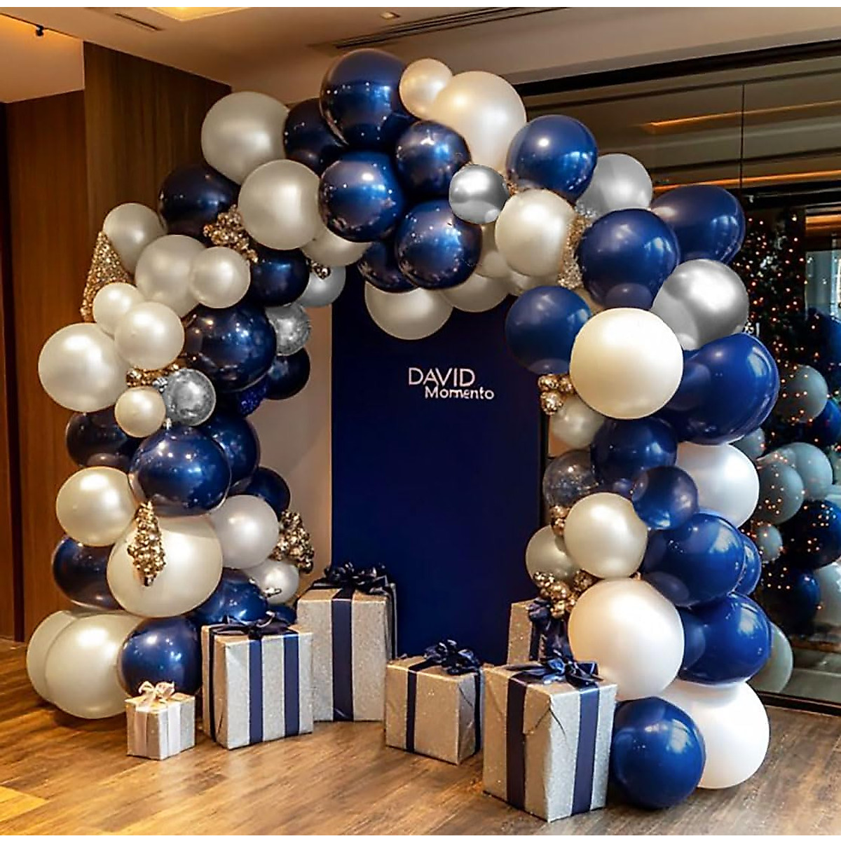 Navy Blue White Balloon Garland Double Stuffed Dark Blue White Sand Pearl Balloon arch Kit Royal Blue Silver Balloon for Birthday Chrismas New Year Baby Shower Graduation Party Decor