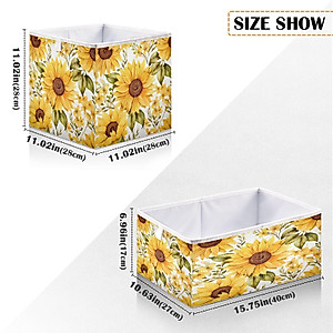Bulletgxll Yellow Sunflower Cube Storage Bins 11x11x11 inch Collapsible Fabric Storage Baskets , Large Toy Clothes Organizer Box for Bedroom, Living Room, Study Room