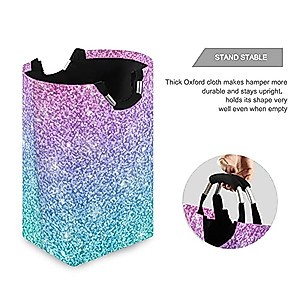 Multicolor Background Glitter Purple Blue Turquoise Gradient Laundry Hamper Basket Bucket, Foldable Dirty Clothes Bag, Waterproof Fabric Washing Bin, Toy Storage with Handles for Bathroom