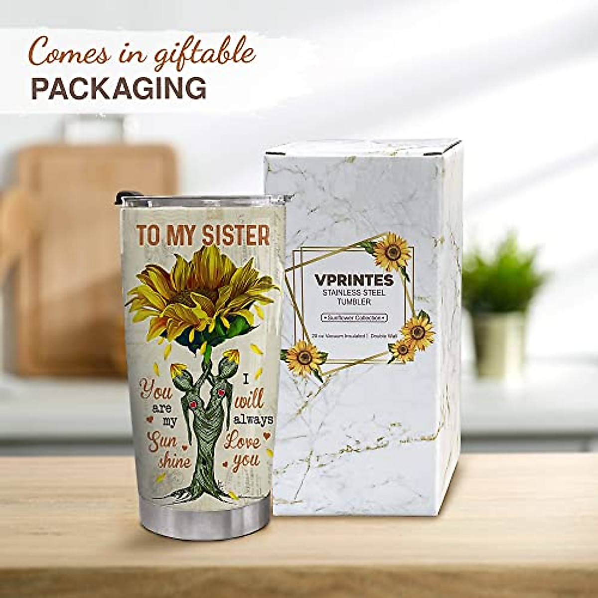 Sister Sunshine 20oz Stainless Steel Tumbler - Sisters Gifts from Sister - Birthday Gifts for Sister, Sister Christmas Gifts, Valentines Day Gifts for Sister