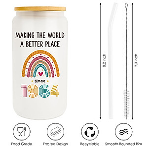 60th Birthday Gifts for Women, 60 Fabulous Gifts, Gifts for 60 Year Old Woman, 1964 Birthday Gifts, 60th Birthday Ideas, Gifts for 60 Year Old Mom, Sister, 60th Birthday Decorations - 16oz Glass Cup