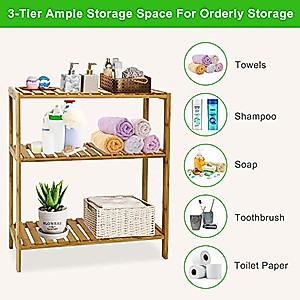 KINTNESS 3-Tier Bamboo Bathroom Shelf, Stand Utility Storage Shelf Free Standing Multifunctional Storage Rack Organizer (3 Tier) …