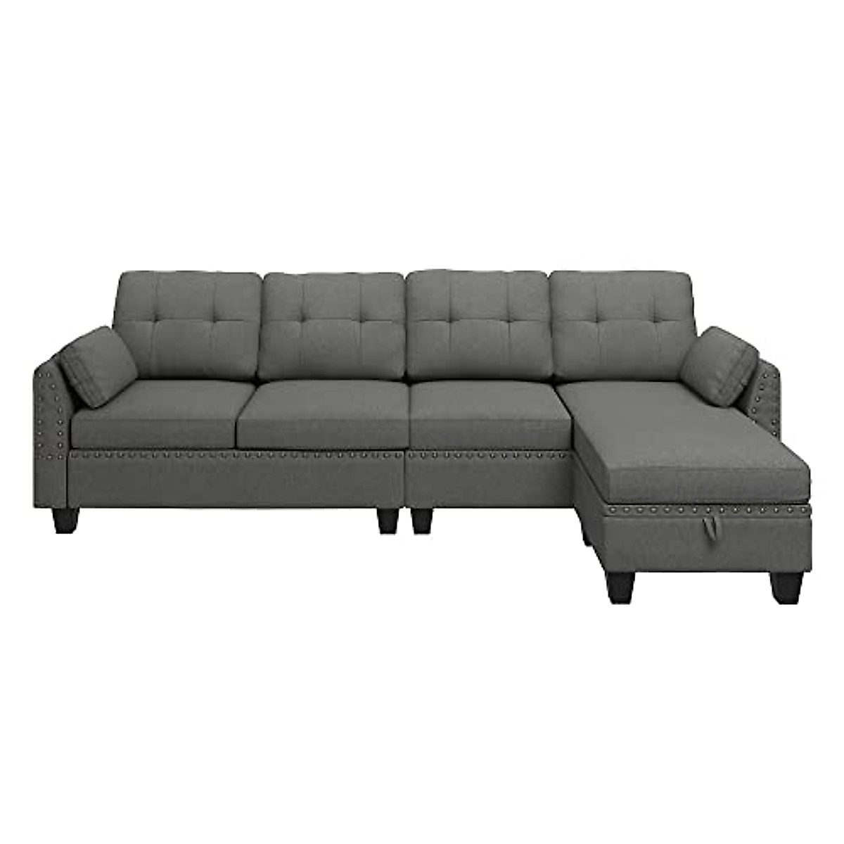 HONBAY Reversible Sectional Sofa L-Shape Sofa Convertible Couch 4-Seater Sofas Sectional for Apartment Dark Grey