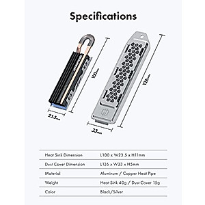 GRAUGEAR PS5 Heatsink SSD Cover Set, M.2 NVMe PS5 SSD Heatsink, Metal Heat Dissipation Cover, Copper Heat Pipe and Aluminum Fin for Playstation 5 SSD NVMe PCIe 4.0 Storage [G-PS5HS03]